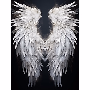 DIY 5D Diamond Art Painting Kits White Angel Wing Full Drill Round Diamond Art Paint by Number Kits for Beginner Crystal Cross Stitch for Wall Decoration(40x50cm)