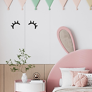 VOSAREA 2pcs Sleepy Eyes Wall Decor Wooden Eyelash Bedoom Wall Decoration Sleepy Eyes Wall Stickers Art Decals for Nursery Baby Room Kids Bedroom, Black