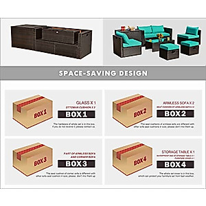 Tangkula 8 Piece Patio Furniture Set, Patiojoy Outdoor Space Saving PE Rattan Sectional Sofa Set for 6 with Waterpfoor Cover, for Garden, Deck, Poolside and Balcony (Turquoise)