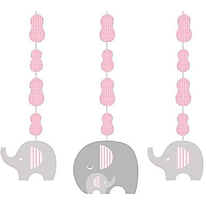 Creative Converting 317224, Peanut Elephant String Hanging Decorations, 3 Ct, 36", Pink