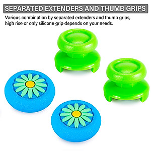 Playrealm FPS Thumbstick Extender & 3D Texture Rubber Silicone Grip Cover 2 Sets for PS5 Dualsenese & PS4 Controller(Daisy Blue)