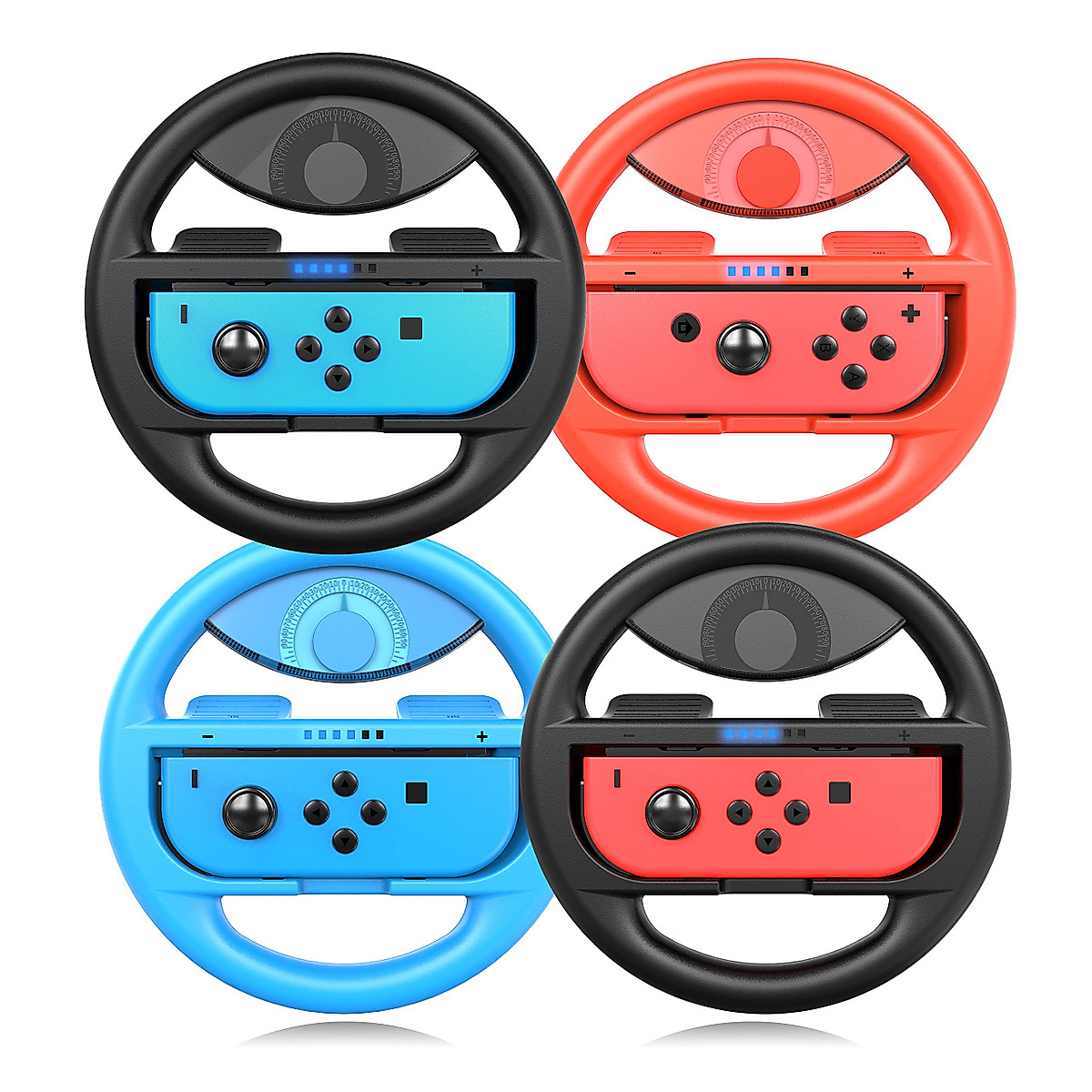 momen Switch Steering Wheel for Switch Controllers, Switch Racing Wheel Handle Kit for Joy-Con Controllers 4 Pack Perfect for Switch Rracing Game (Black, Blue, Red)