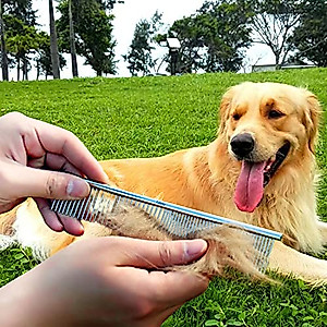 Pet steel comb grooming comb, double-sided stainless steel dog comb, available in 2 different sizes, Lilpep is used for cleaning and massage, grooming, removing tangles, suitable for pet cats and dogs