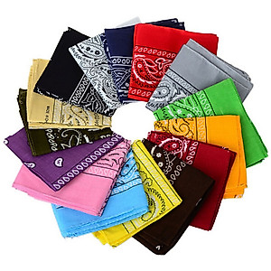 BSLINO Bandanas 24pcs 22 X 22 Inch 100% Cotton Bandana Novelty Double Sided Print Paisley Cowboy Bandana Party Favor Scarf Headband Handkerchiefs Two Dozen