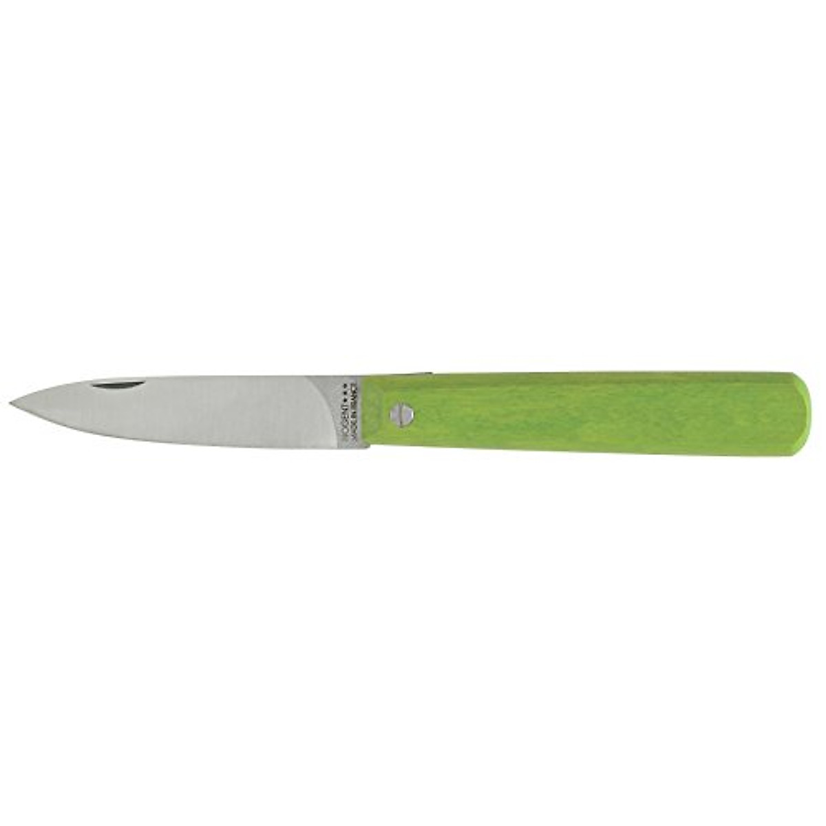 Nogent Le Pocket Folding Paring Kitchen Knife, Made in France, Straight Edge, Hardwood Handle, Lime Green, 3.15-Inch Carbon Steel Blade
