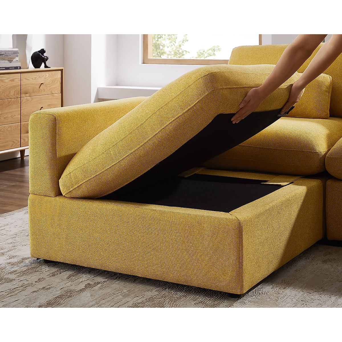 VANOMi 149" Oversized Modular Sectional Sofa, Extra Large U Shaped Couch with Reversible Chaise, 6 Seater Living Room Sofa Couch, Warm Yellow