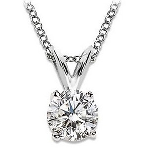 Near 1 Carat 4 Prong Solitaire Basket Diamond Pendant Necklace 14K White Gold (K, I2, 0.85 ctw)