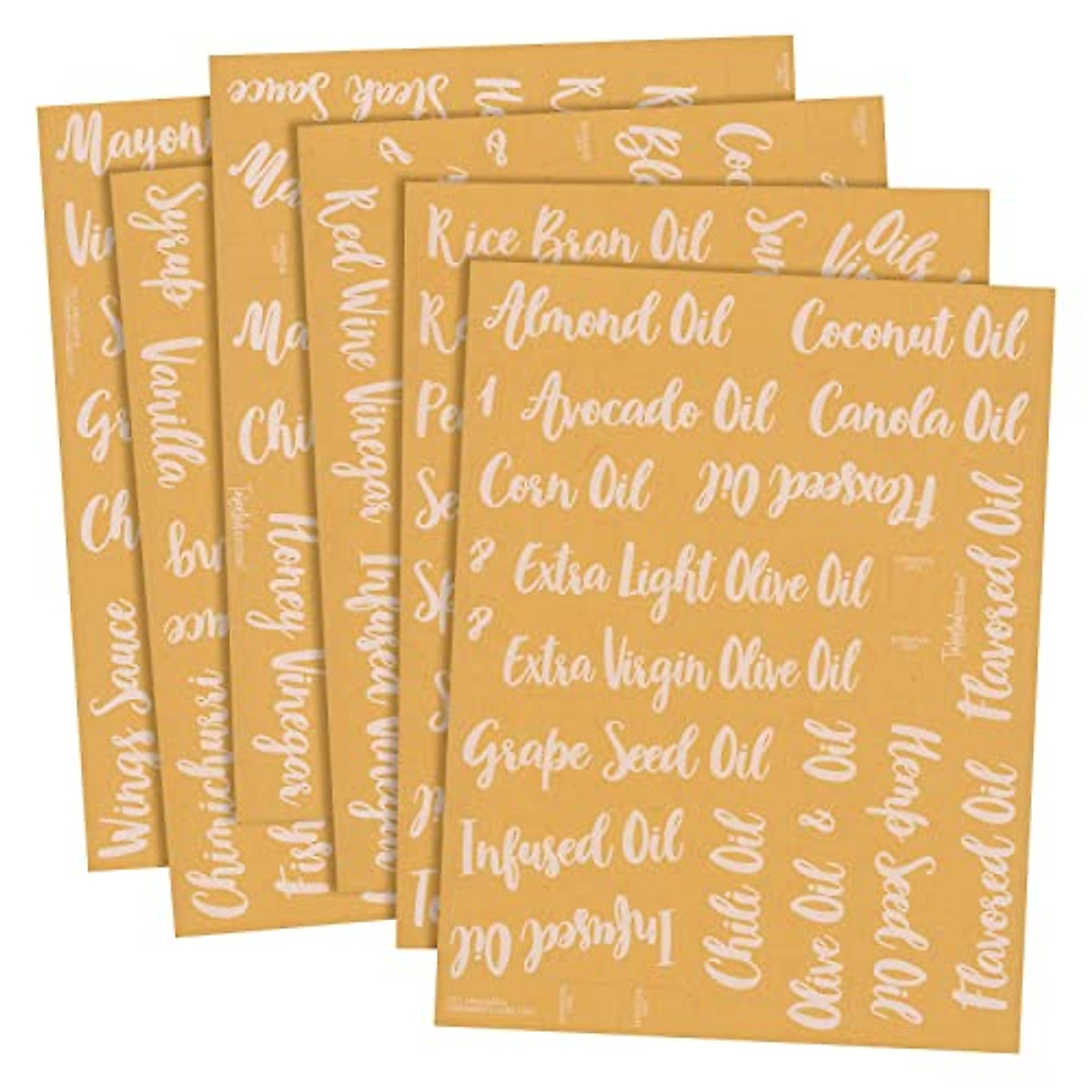 Talented Kitchen 132 White Cursive Oil and Vinegar Labels for Bottles, Clear Preprinted Condiments Stickers for Squeeze Dispensers, Kitchen Pantry Organization