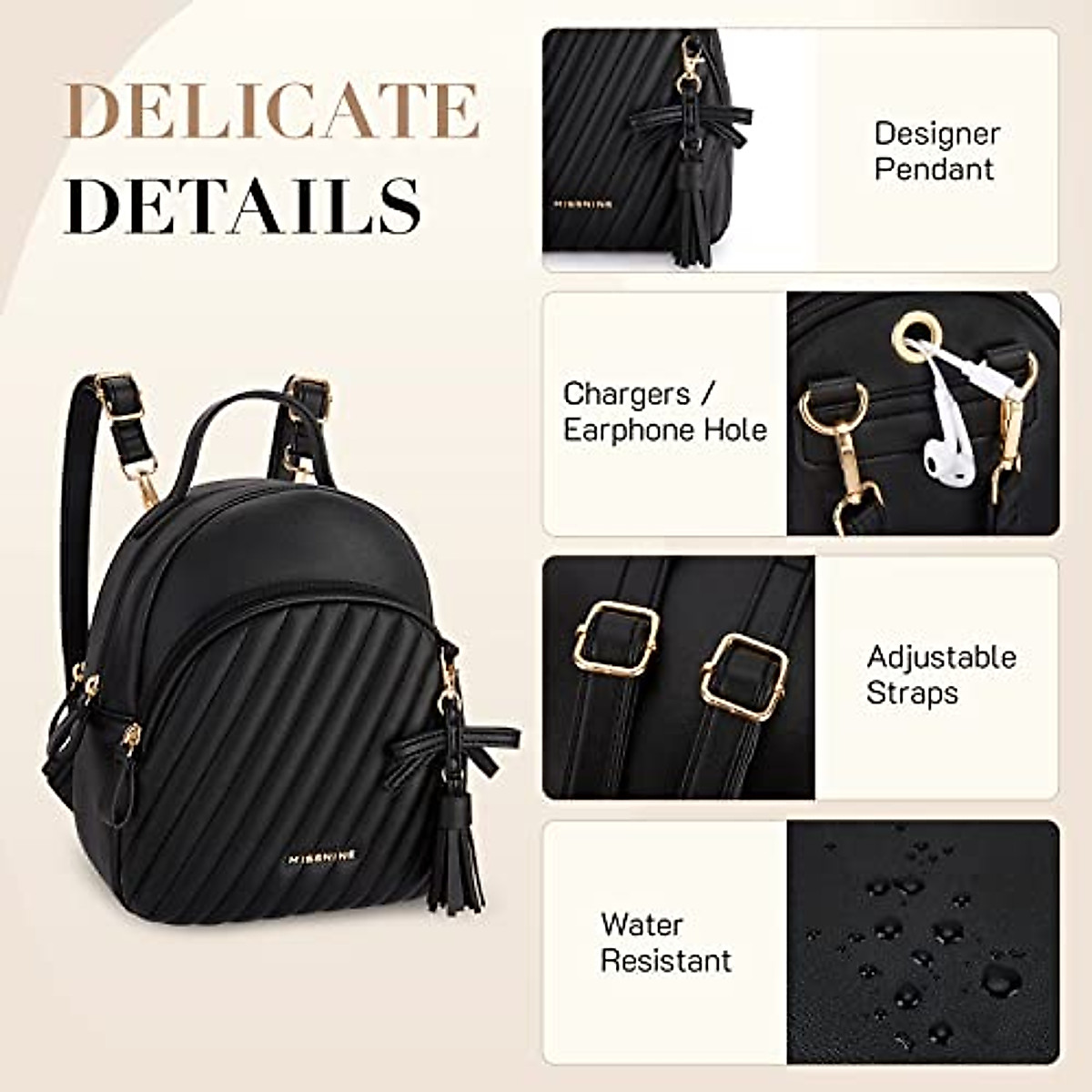 Missnine Mini Backpack for Women Cute Small Backpack Purse Girls PU Leather Tassel Bookbag Designer Satchel Bags