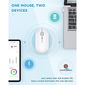 Rechargeable Bluetooth Mouse , seenda Wireless Dual Mode Mouse , 3 Adjustable DPI, USB-Type-C Cordless Mouse for iPad OS 13, MacBook, PC, Chromebook, PS4 Pro, PS5 (White)