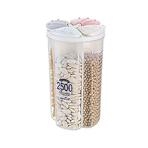 Cereal Storage Container, Airtight Food Storage Container BPA Free Plastic Cereal Dispenser Large Kitchen Storage Keeper with Lids and Compartments for Grain, Sugar, Flour, Rice, Nuts, Snacks (2.5L)