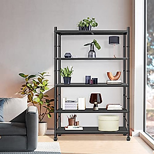 Terkoos 5-Tier Shelf Shelves for Storage, Heavy Duty Metal Shelves Wire Rack Shelving Unit, Adjustable Shelf with Wheels for Home Office Kitchen Bathroom