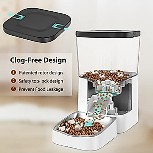 Automatic Cat Feeder, ZEALINNO 4L Pet Food Dispenser with Stainless Steel Bowl for Programmable Control 4 Meals Per Day and 10s Voice Recorder Timed Cat Feeder