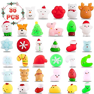 YEAH homemate 35PCS Christmas Mochi Squishy Toys, Christmas Stocking Stuffers for Kids, Squishies Party Favors Gifts Stress Reliever Toys, Treasure Box Toys for Prizes Goodie Bag Stuffers