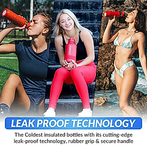 Coldest Sports Water Bottle with Straw Lid Vacuum Insulated Stainless Steel Metal Thermos Bottles Reusable Leak Proof Flask for Sports Gym(32 oz, Black Leopard)