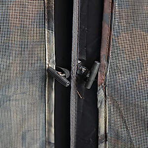 Tag Out Hub Hunting Blind, 3 Person Pop Up Ground Blind, Bloodtrail Woodland Camo and blaze orange safety panels, TA350BT, By Barronett Blinds, 90x90"