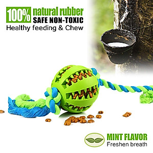 CHLEBEM Puppy Toys Interactive Dog Toys Balls for Small Medium Dogs Chew Teething Teeth Cleaning Treat Dispensing Durable Rubber Ball Dog Rope Toy for Tug of War Playing(Green)