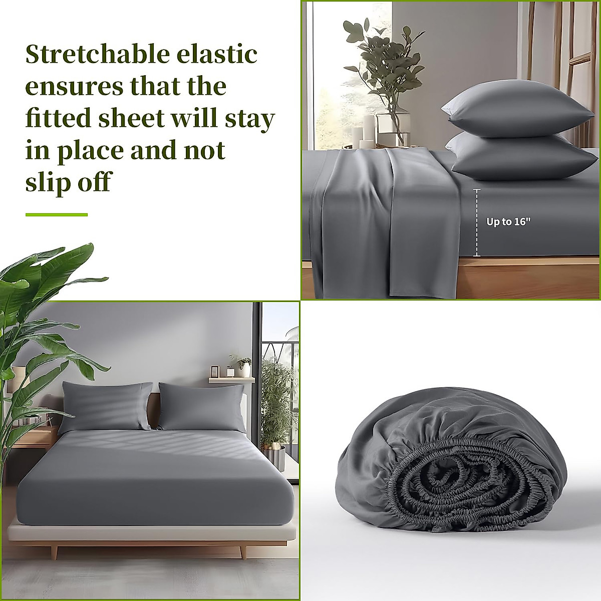 Shilucheng 6-Piece Sheets Set，Rayon Derived from 100% Bamboo_，Cooling & Soft Bed Sheets, Luxury Bedding Sheets & Pillowcases, 16 Inch Deep Pockets (King,Dark Grey)