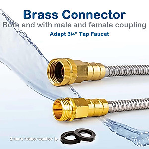 FangFarm Stainless Steel Garden Hose: Durable Quality Metal with High-pressure Water Output for Gardeners（1FT）