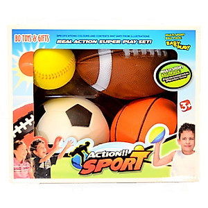 Set of 4 Sports Balls for Kids (Soccer Ball, Basketball, Football, Tennis Ball) By Bo Toys