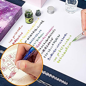 AXEARTE Glass Dip Pen Set, 18-Pieces Calligraphy Pens Set - 14 Color Inks, Pen Holder, Cleaning Cup, 2 Crystal Glass Pens for Art, Writing, Drawing, Signatures, Gift for Kids and Artist