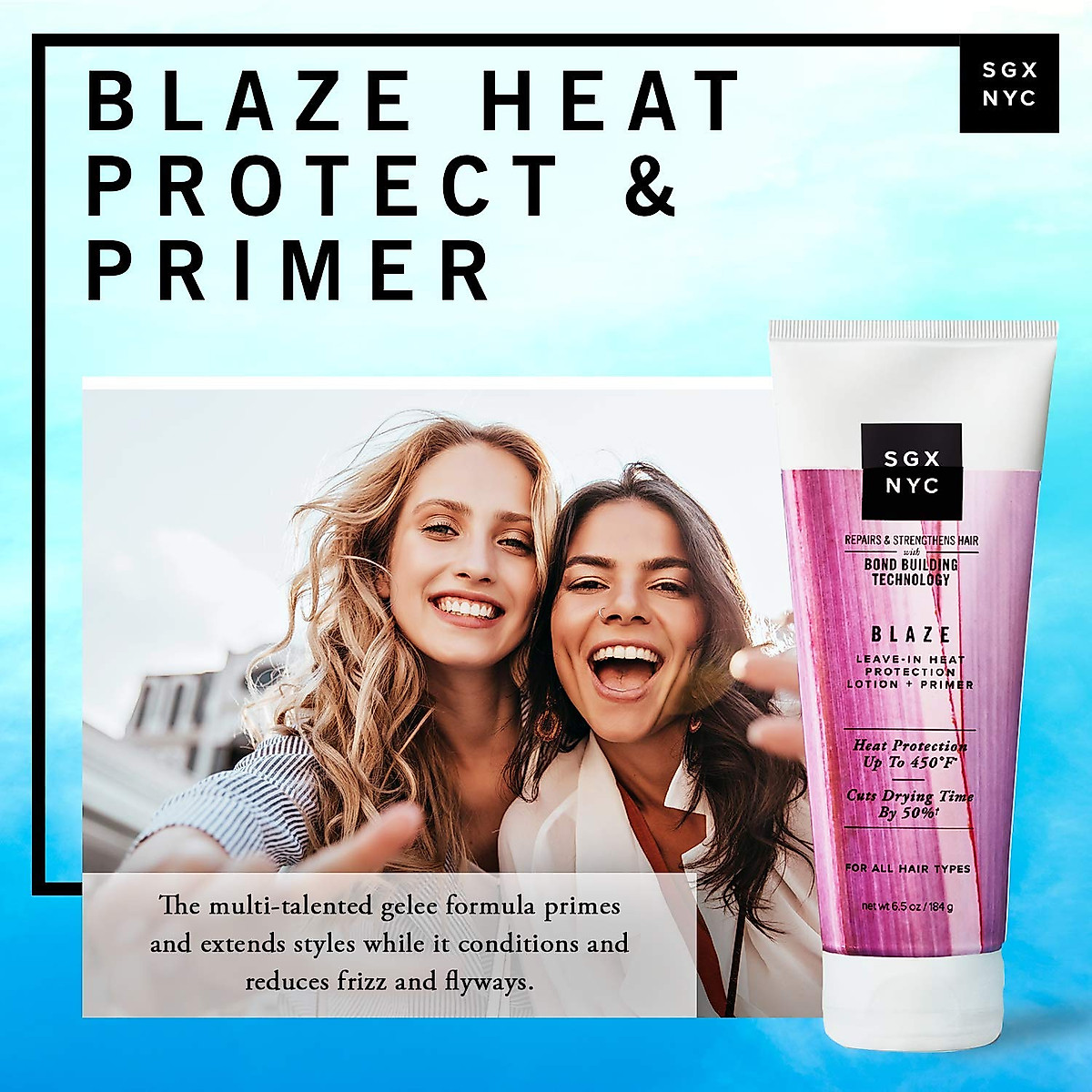 SGX NYC Blaze Heat Protectant and Primer - 6.5 Oz - For All Hair Types - Reduces Heat Damage and Drying Time - Strengthens and Revitalizes Damaged Hair - Sulfate and Paraben Free