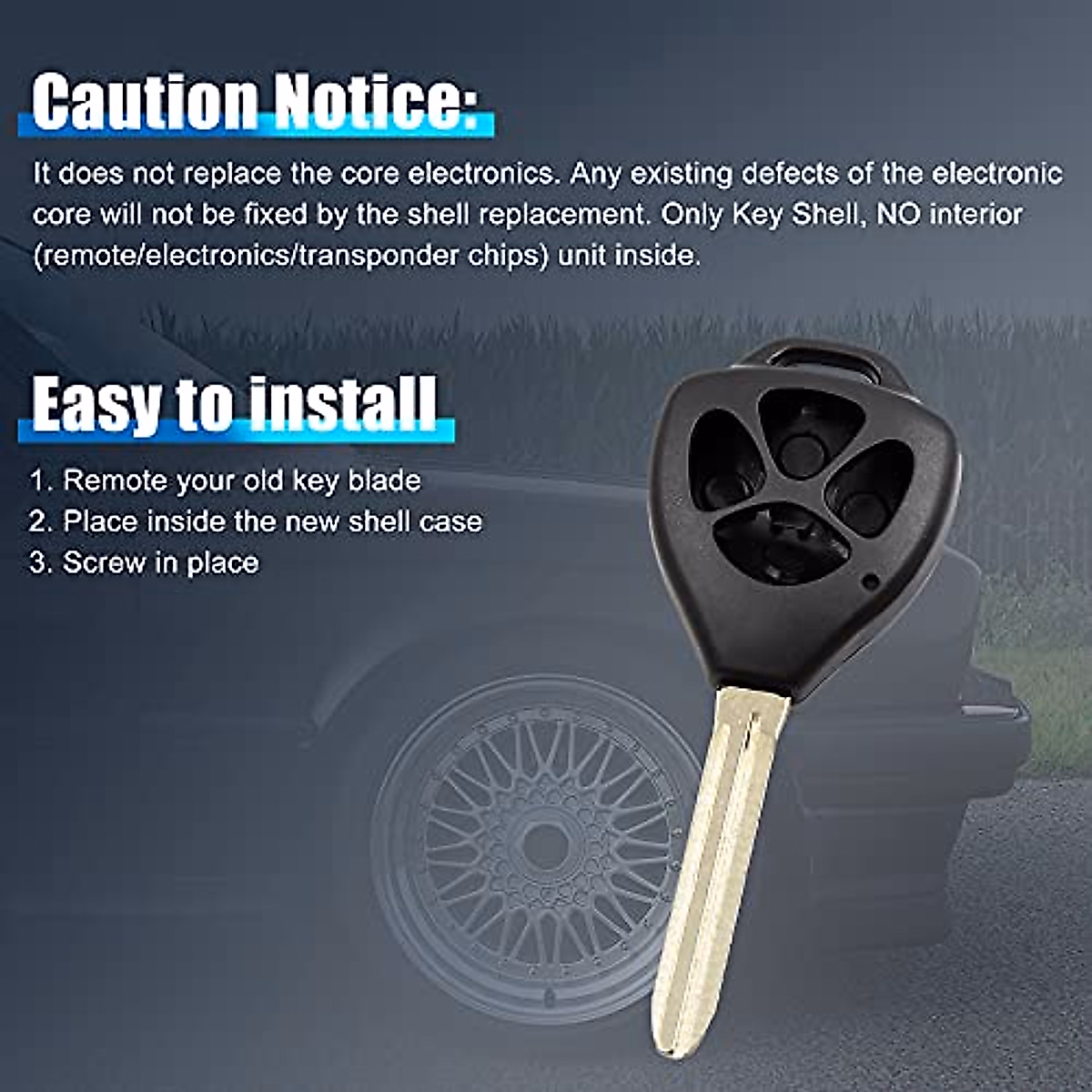 uxcell Car Uncut Key Fob Remote Control Case Shell Replacement HYQ12BBY for Toyota 4Runner 2010-2016 4 Key Button