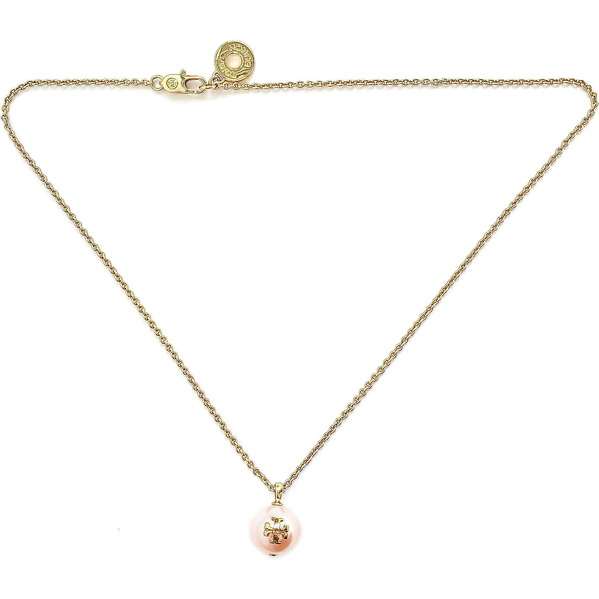 Tory Burch Womens Pearl Logo Rope Necklace TB Logo, Rose/Tory Gold