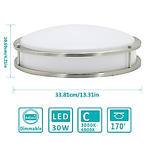 DLLT 30W Modern Dimmable LED Flush Mount Ceiling Light Fixture with Remote-13.31 Inch Round Close to Ceiling Lights for Living Room/Kitchen/Bedroom/Dining Room, 3000K-6000K 3 Light Color Changeable