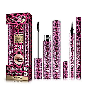 TBUIALL Waterproof Mascara 4d Fiber Mascara Black Volume and Length Not Easy to Fall off Liquid Eyeliner Set Mascara No Smudging Thickens Eye Makeup