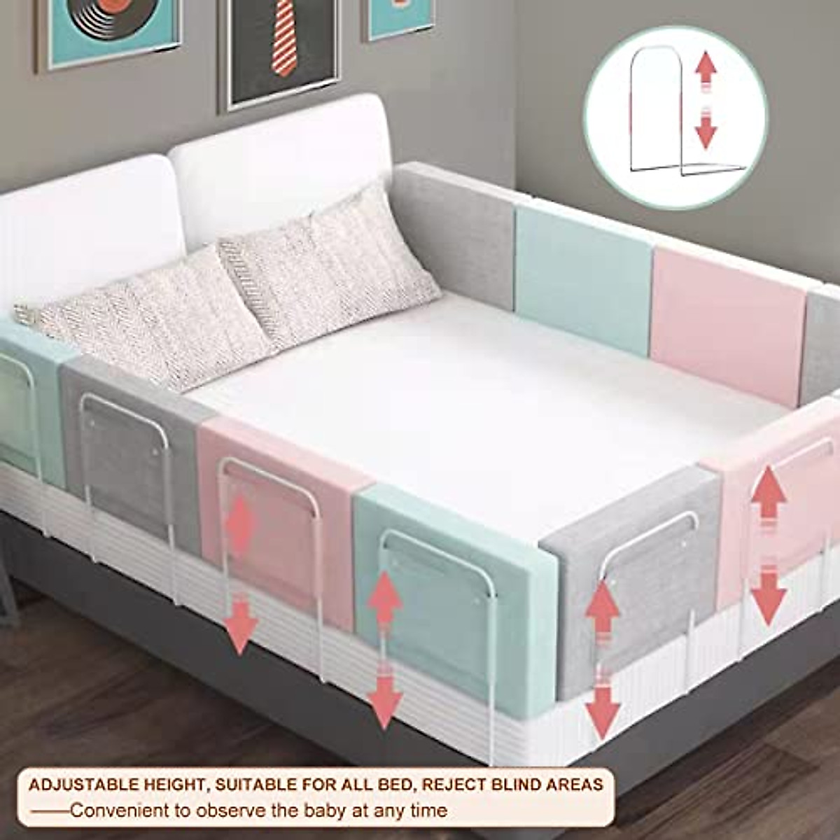 OCBAiLi Bed Rail for Toddlers, 1PC Upgrade Reinforced Bed Guard Rail for Adults, Kids, Twin, Free Combination Children Bed Rail Guard for Full-Size Mattress, Strong Iron Support, Not Falling (Gray)