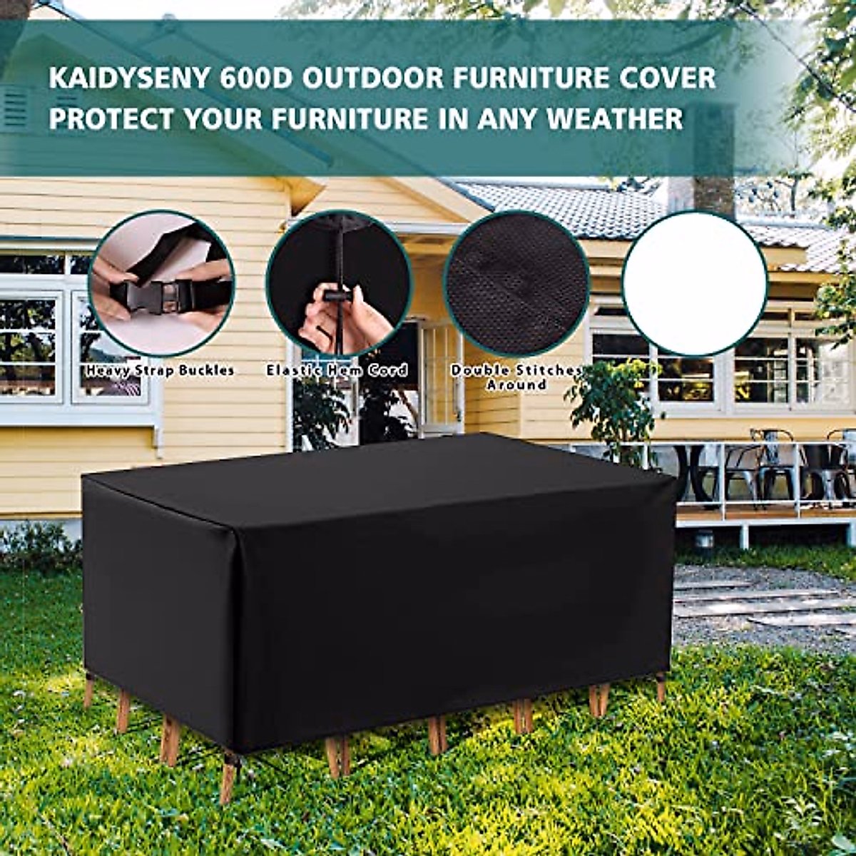 KAIDYSENY Patio Furniture Set Cover - 98"Lx78"Wx32"H Rectangle Outdoor Dining Set Cover for Outside Table and Chairs, Durable 600D Oxford Sectional Sofa Set Covers Waterproof, Anti-UV, Anti-Fading