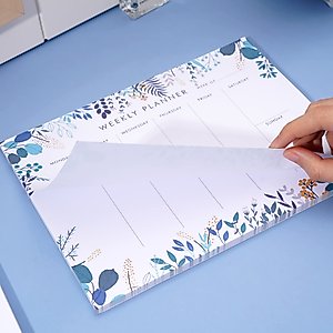 Weekly Planner Notepad Tear Off Set of 2 Weekly Calendar Pad 52 Undated To Do List Notepad Sheets Desk Planner Planning Pads Productivity Tracker for Work Goals Notes Schedule Ideas, Floral Blue