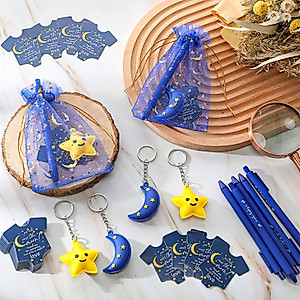 Remuuly 50 Sets Over the Moon Party Gifts Baby Shower Favor for Guests 25 Moon Keychain 25 Star Keychain 50 Thank You Cards 50 Thank You Pens and Organza Bags Baby Shower for Guests Gender Reveal