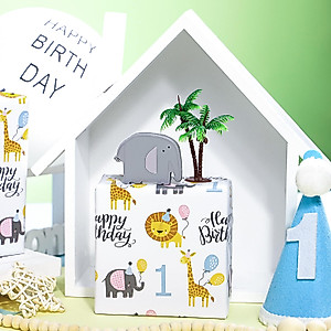 WRAPAHOLIC 1st Birthday Wrapping Paper Sheet - 6 Sheets Cute Animal Design Folded Flat for Birthday, Party, Baby Showers - 19.7 Inch X 27.5 Inch Per Sheet