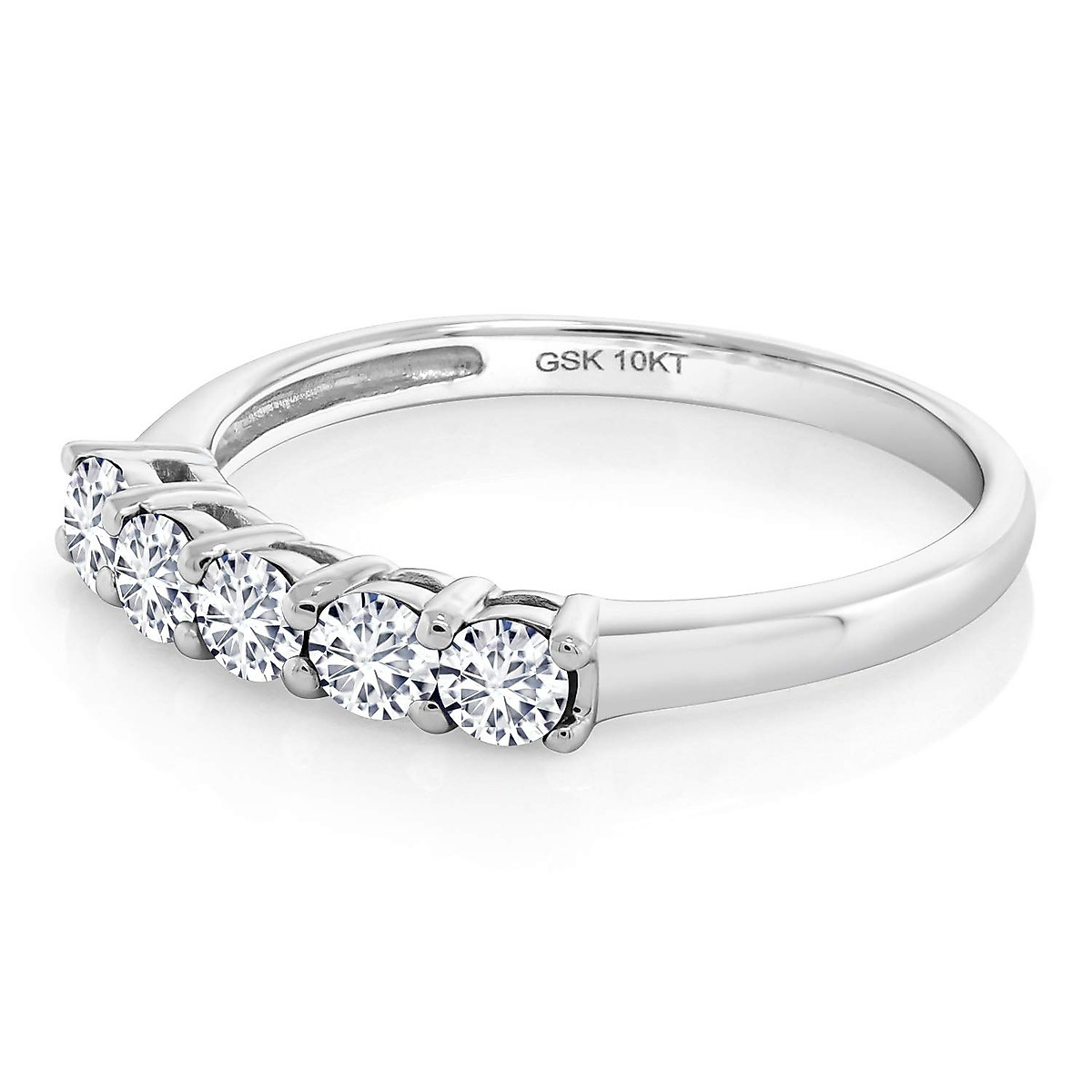 Gem Stone King 10K White Gold 3MM Round Gemstone Birthstone 5 Stone Wedding Engagement Anniversary Promise Ring For Women