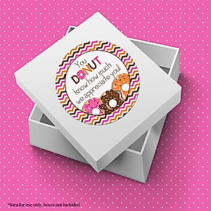 “Donut Know” Teacher, Staff, or Employee Appreciation Thank You Sticker Labels, 40 2" Party Circle Stickers by AmandaCreation, Great for Envelope Seals & Gift Bags