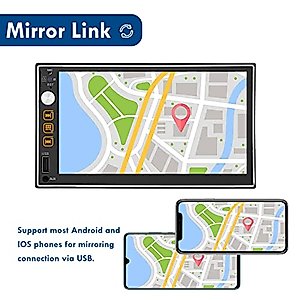 Double Din Car Stereo with Apple CarPlay & Android Auto - 7" Touchscreen Car Radio with Backup Camera and Mirror Link - Bluetooth Audio (Wired carplay)