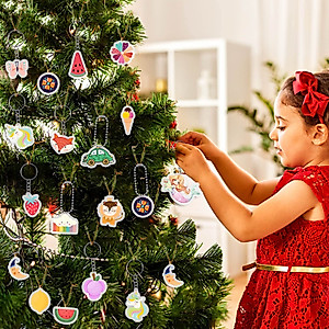 Christmas Shrink Plastic Sheet Kit, for Kids Creative Craft and DIY Ornaments ( 32 Pcs Shrinky Paper with 125 Pcs Keychains Accessories Included