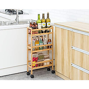 COPREE Bamboo 3-Tier Kitchen Removable Storage Cart, Slim Slide Out Rolling Pantry Shelf