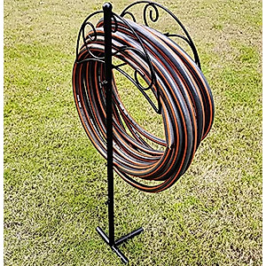 Uuuda Garden Water Hose Holder Detachable Metal Hose Rack Stand Heavy Duty Hose Storage Hanger Organizer for Outside,Black