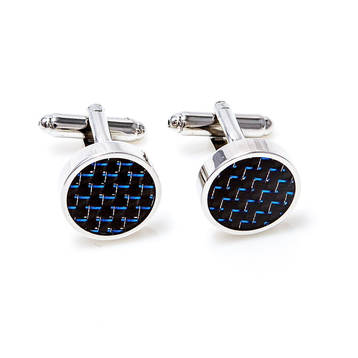 MRCUFF Carbon Fiber Blue Pattern Tuxedo Cufflinks and Studs Set in a Presentation Gift Box & Polishing Cloth