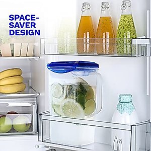 Pitcher 50 Oz. (Set of 2) Plastic Pitcher with Lid | Jug for Fridge | Juice Container with Lid | Iced Tea Pitcher | Airtight Pitcher with Spout Perfect for Lemonade, Water. BPA Free, Blue (Small)