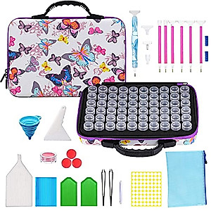 Freewindo Diamond Painting Storage Containers with Diamond Painting Tools Kits, 60 Slots Diamond Painting Accessories Kit for Diamond Art Rhinestones Jewelry Bead Organizer and Storage (Purple)
