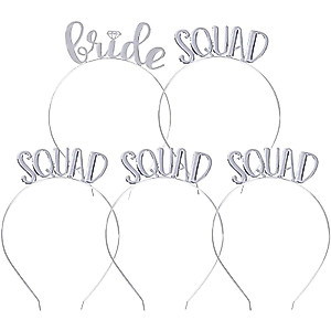 Juvale Bride and Squad Headbands, 5-Pack Bachelorette Tiara Acccessory for Bridal Party