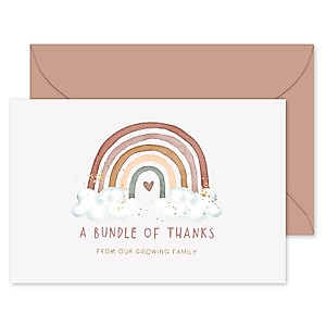 Whaline 50 Pack Baby Shower Thank You Cards Bulk Boho Rainbow Thank You Note Cards with Envelopes Stickers Blank Cards for Baby Shower