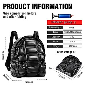 BUTI4WLD Puffer Backpack Travel Gym Bag Fashion Inflatable Designed Waterproof Backpack and Lightweight with Large Capacity Backpack for Women and Men, Black