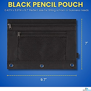 1InTheOffice Black Pencil Pouch, 3 Ring Binder Pencil Bag, Pencil Case with Double Pocket and Mesh Window, 4 Pack (Canvas Black)