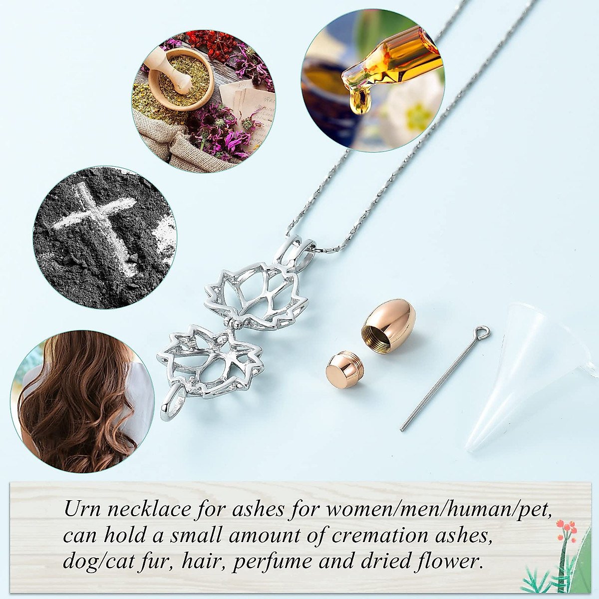 Imrsanl Cremation Jewelry for Ashes - Lotus Flower Ashes Pendant Necklace with Mini Keepsake Urn Memorial Ash Jewelry (Rose Gold)