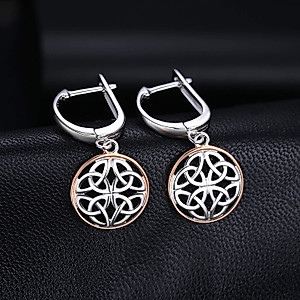 JewelryPalace Irish Celtic Knot Dangle Earrings, 14k Rose Gold Plated 925 Sterling Silver Hoop Earrings for Women, Love Drop Earrings for Women, Huggie Earrings for Women, Earring Sets Hoops Jewelry